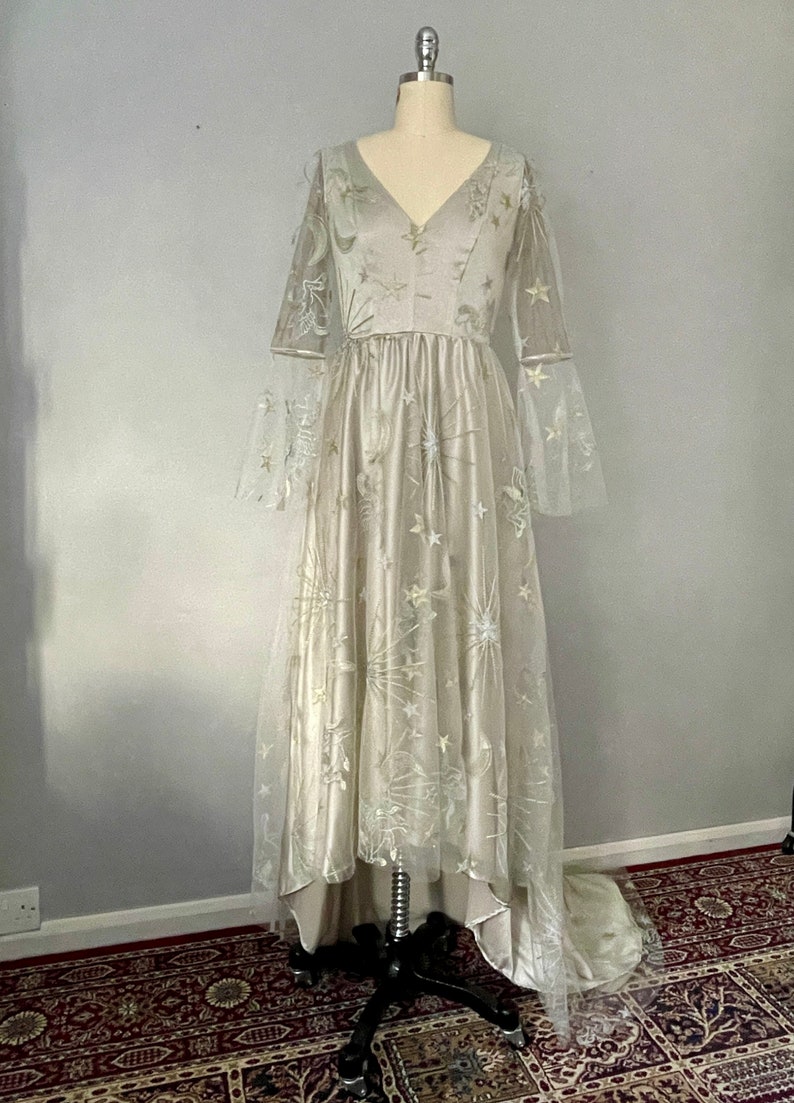 NOVA - Dress in Embroidered Tulle With Moons, Stars and Pegasus. Boho ...