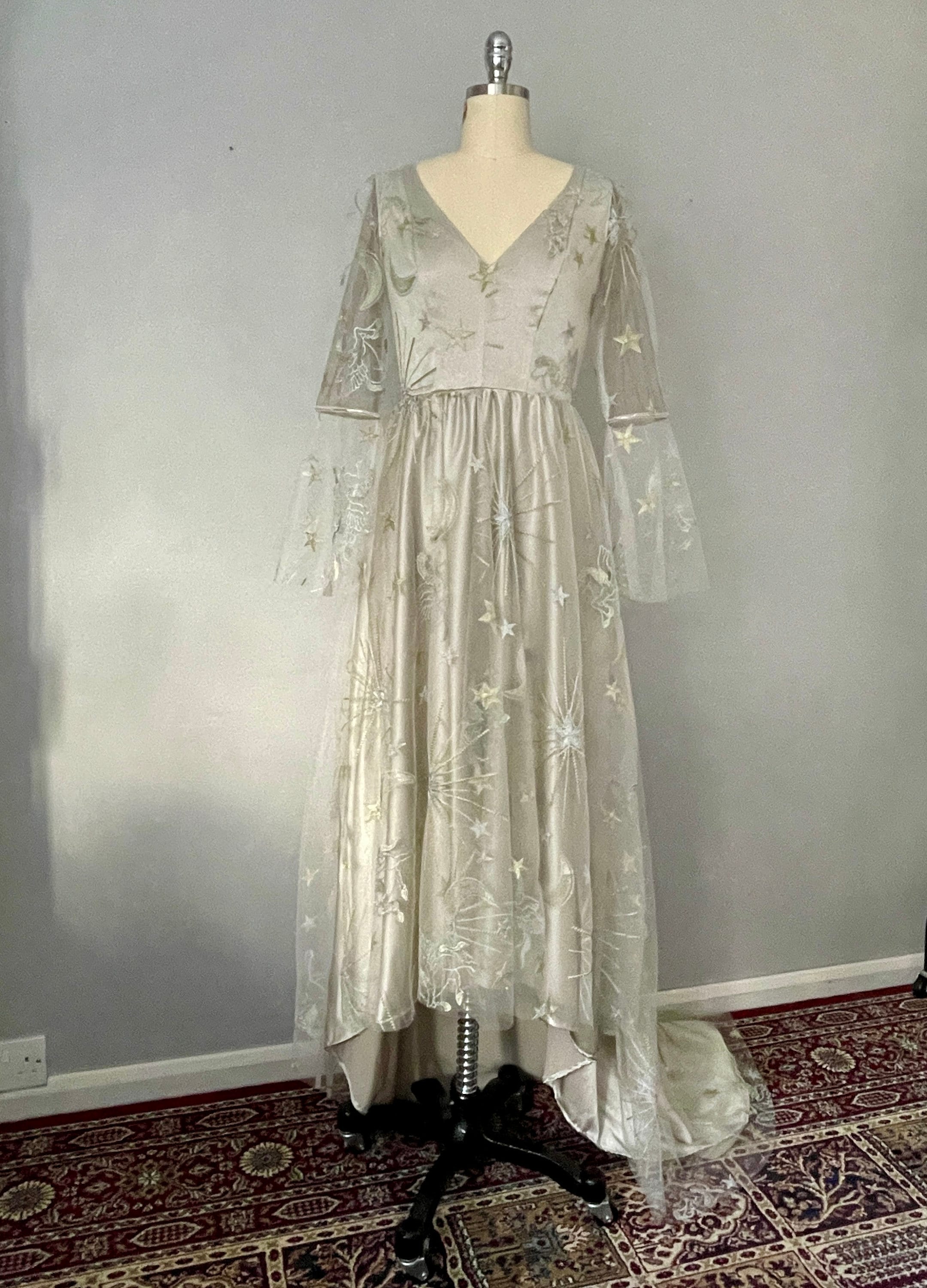 NOVA - Dress in Embroidered Tulle With Moons, Stars and Pegasus. Boho ...