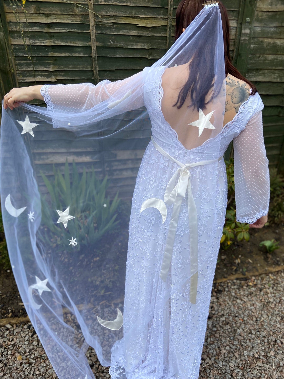 Celestial Chapel Veil. Bridal Veil. Boho Veil. Star, Moons, Wedding ...