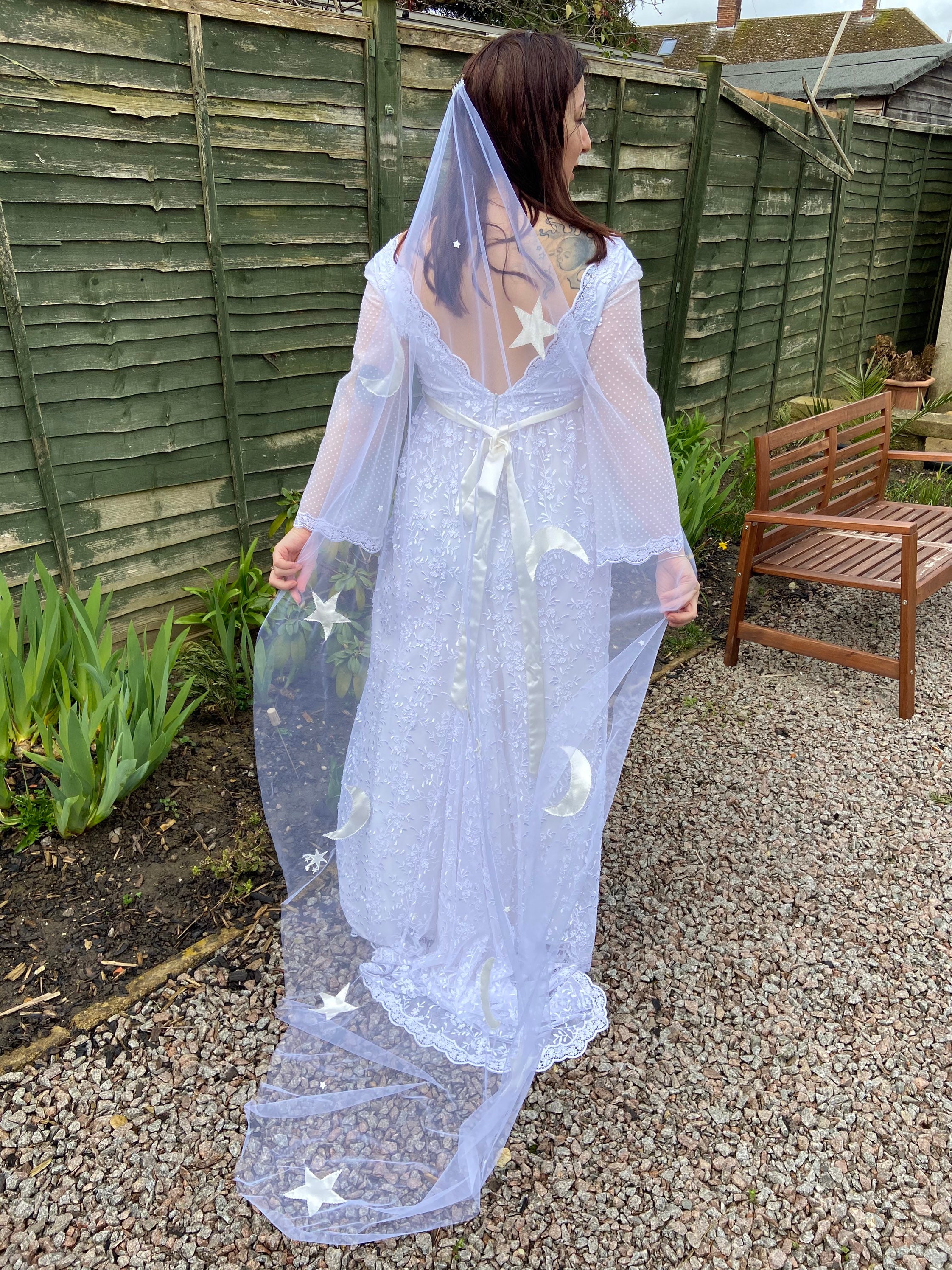 Celestial Chapel Veil. Bridal Veil. Boho Veil. Star, Moons, Wedding ...