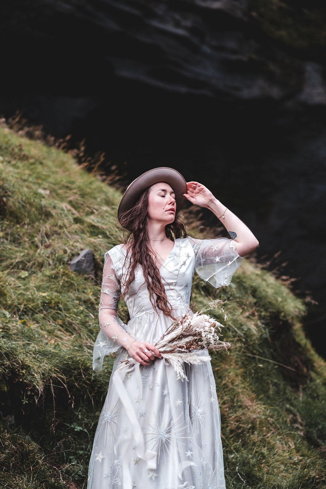 NOVA - Dress in Embroidered Tulle With Moons, Stars and Pegasus. Boho ...