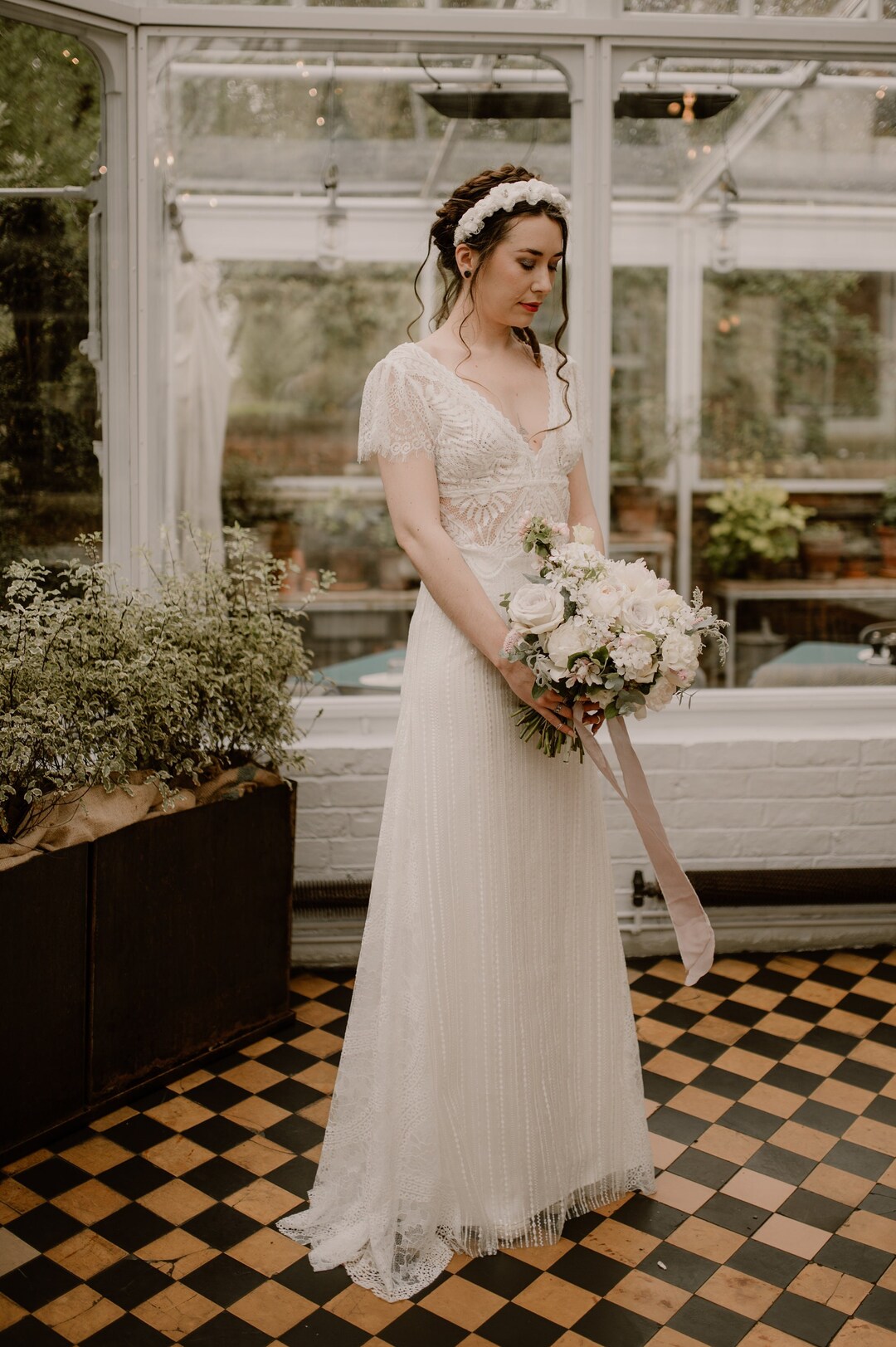 ROXANNE - Wedding Dress in Lace, Open-back and Skirt With Sequins - Boho Romantic Bride. French ...