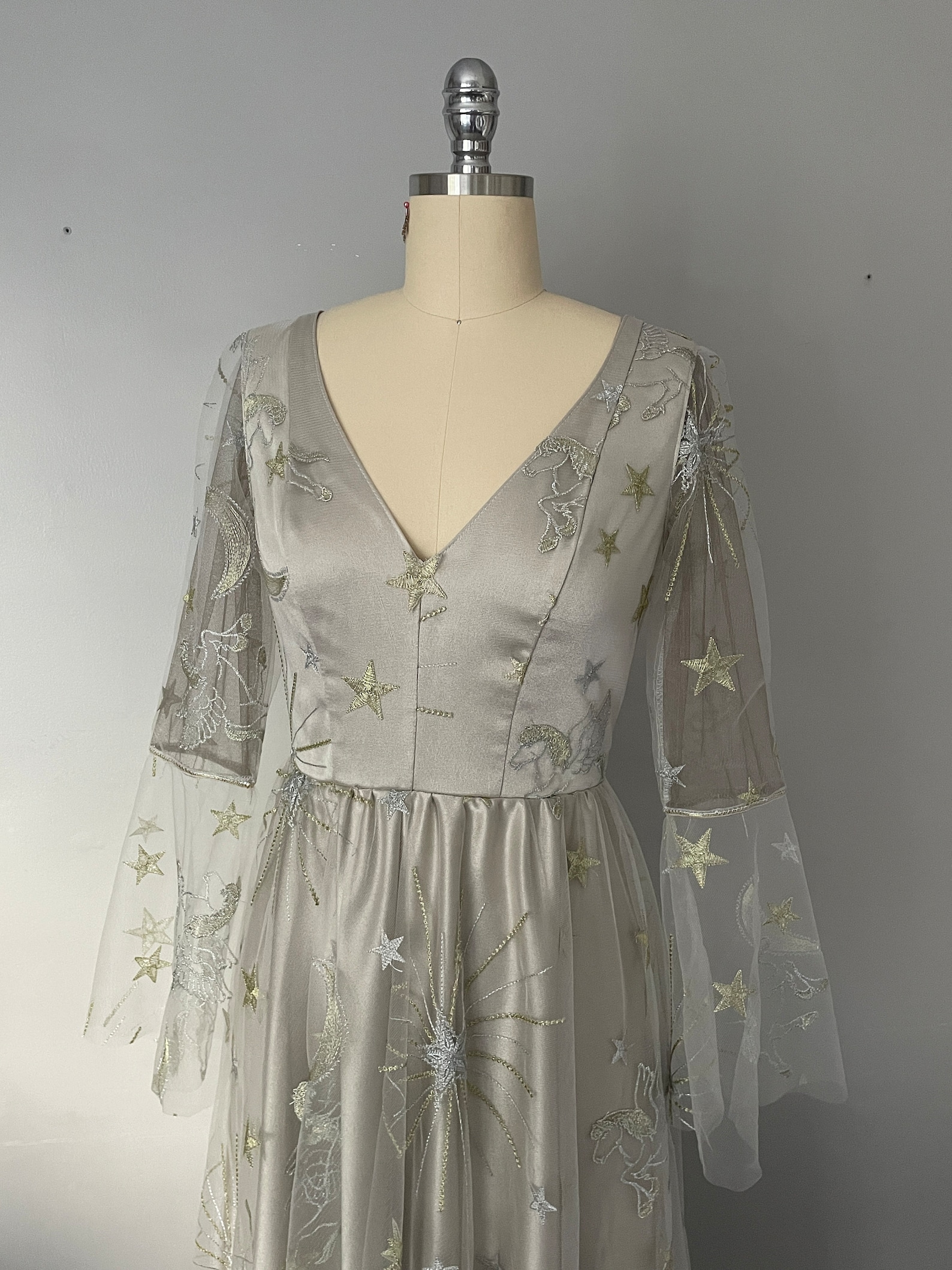 NOVA - Dress in Embroidered Tulle With Moons, Stars and Pegasus. Boho ...