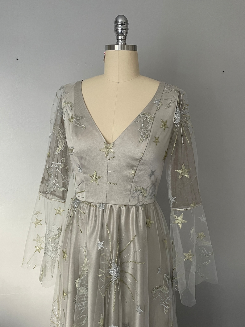 NOVA - Dress in Embroidered Tulle With Moons, Stars and Pegasus. Boho ...