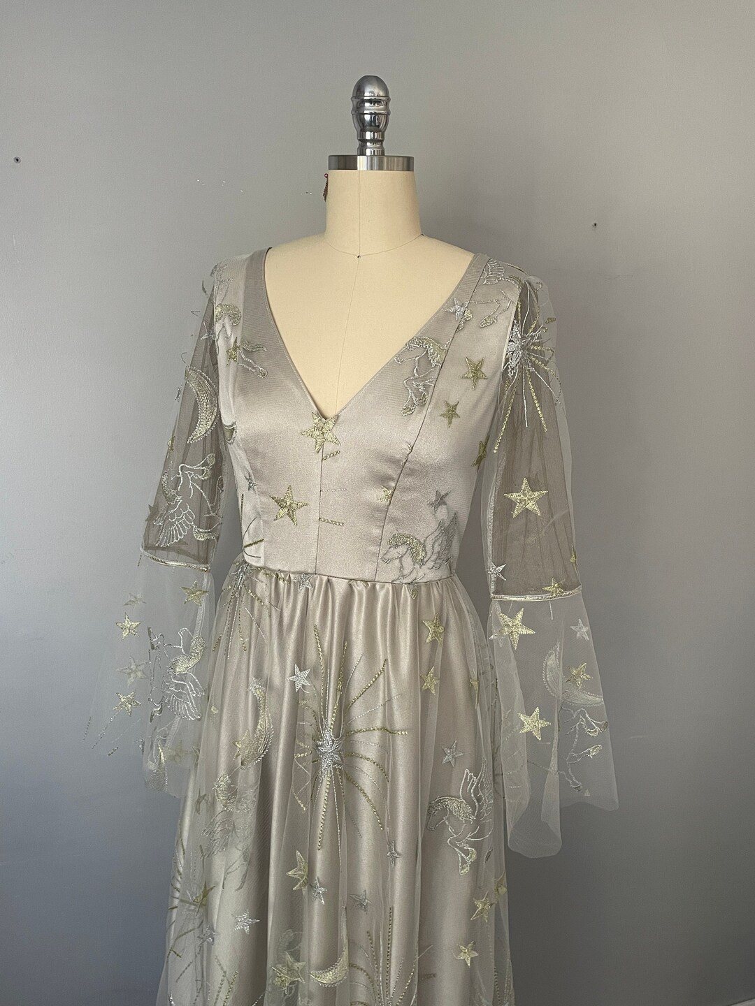 NOVA Dress in Embroidered Tulle With Moons, Stars and Pegasus. Boho ...