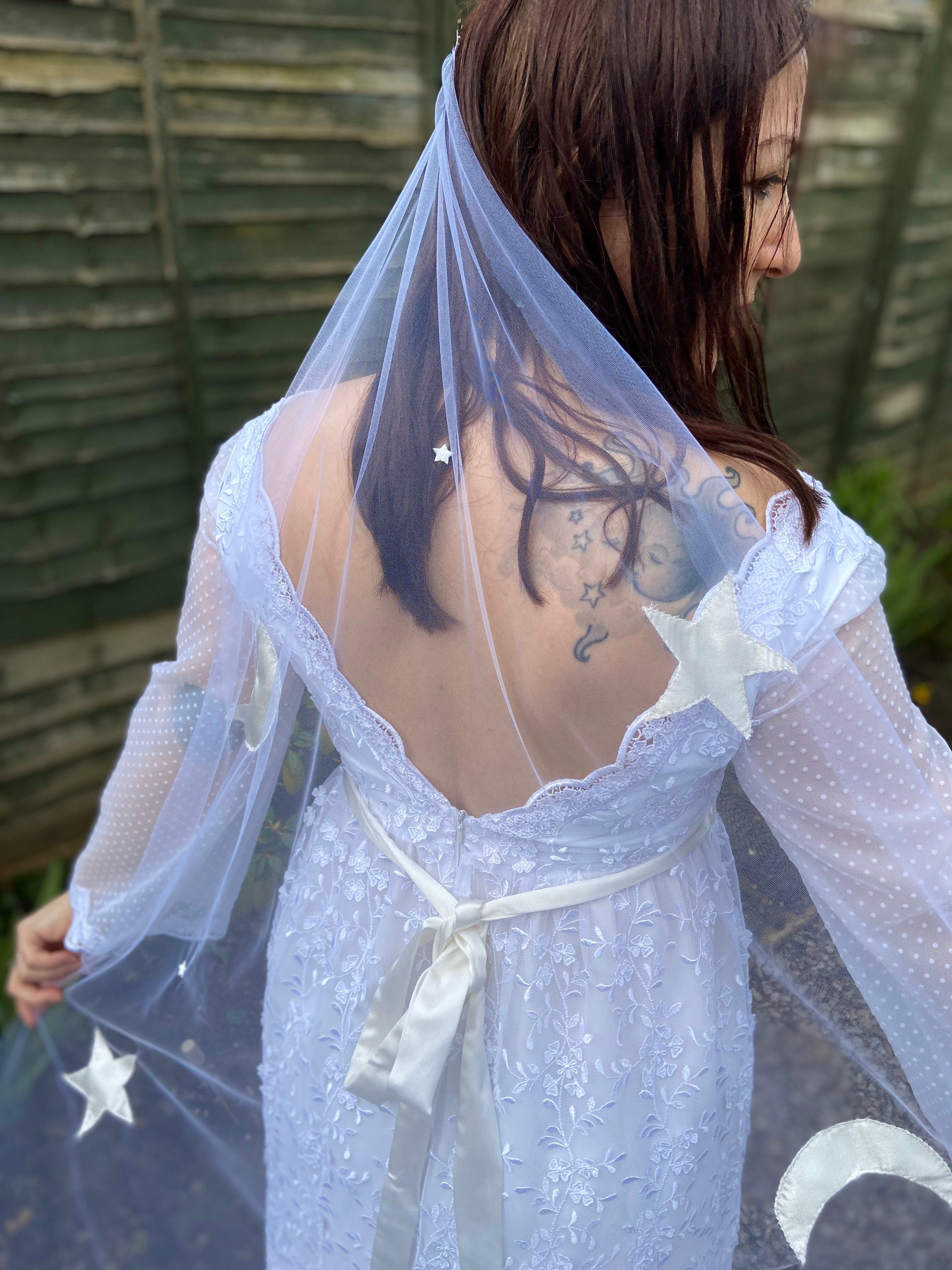 Celestial Chapel Veil. Bridal Veil. Boho Veil. Star, Moons, Wedding ...