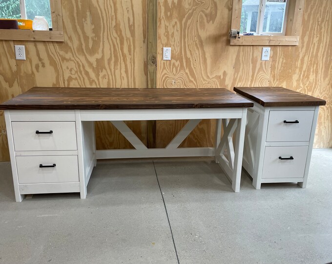 Custom Farmhouse Computer Desk and Filing Cabinet - Etsy