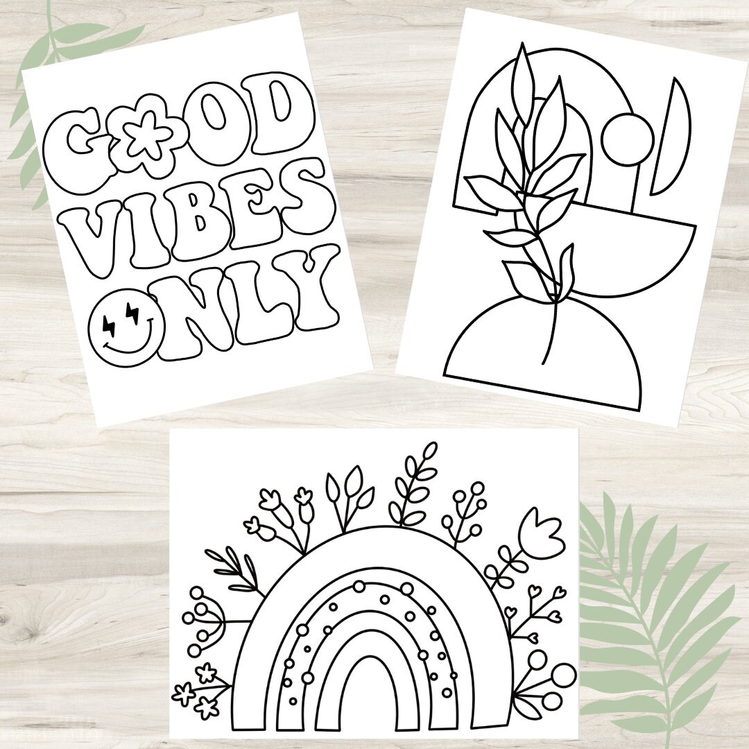 Boho Coloring Pages 3 Pack Digital Download Print to Color at Home ...