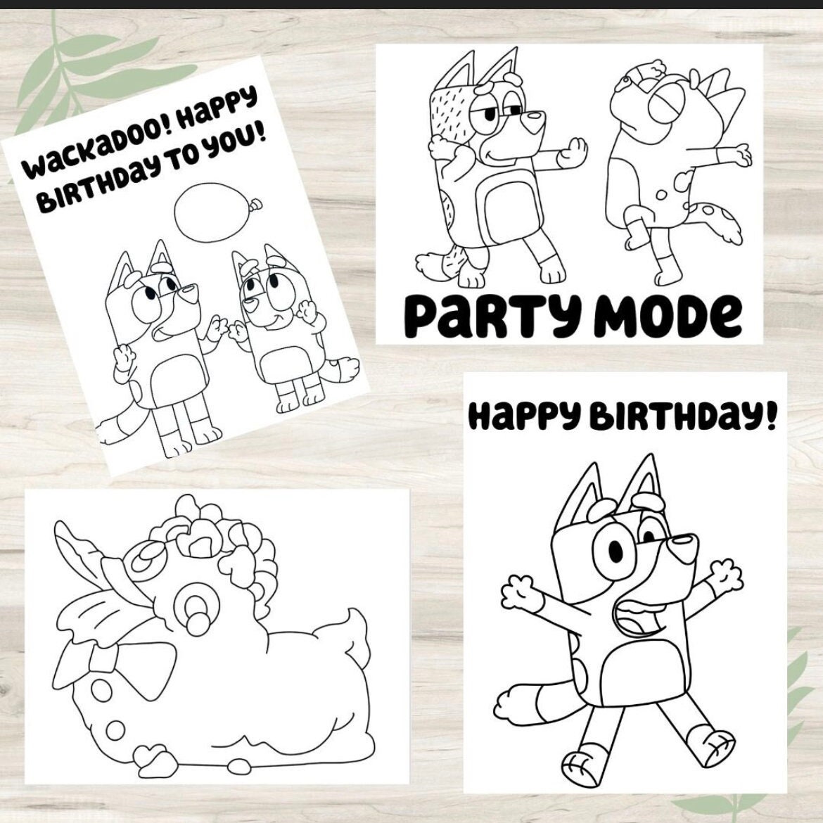 Bluey Bingo Birthday Pack - 4 Pack Digital Download - Coloring Pages to ...