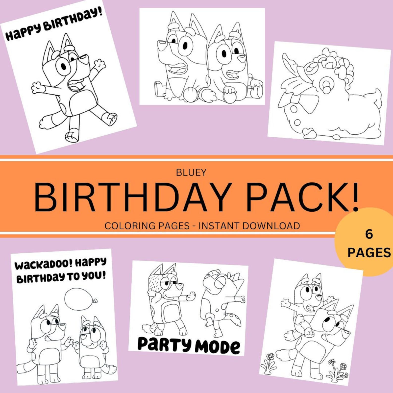 Birthday Coloring Pages - 6 Pack Digital Download - Print at Home ...