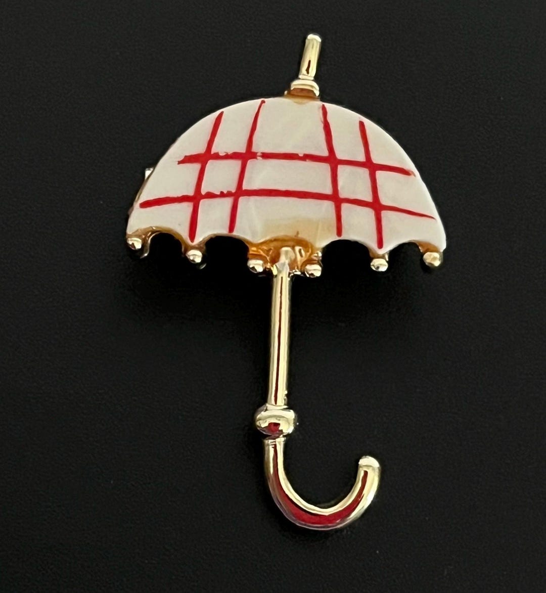 Vintage Mother of Pearl Shell Red and White Umbrella Pin Brooch With ...