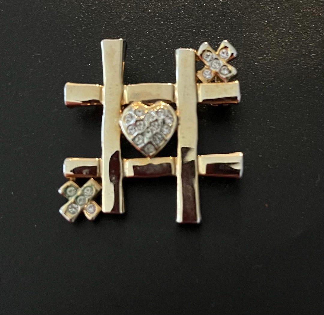 Vintage Tic Tac Toe With Rhinestone Xs and Heart on Goldtone Metal ...