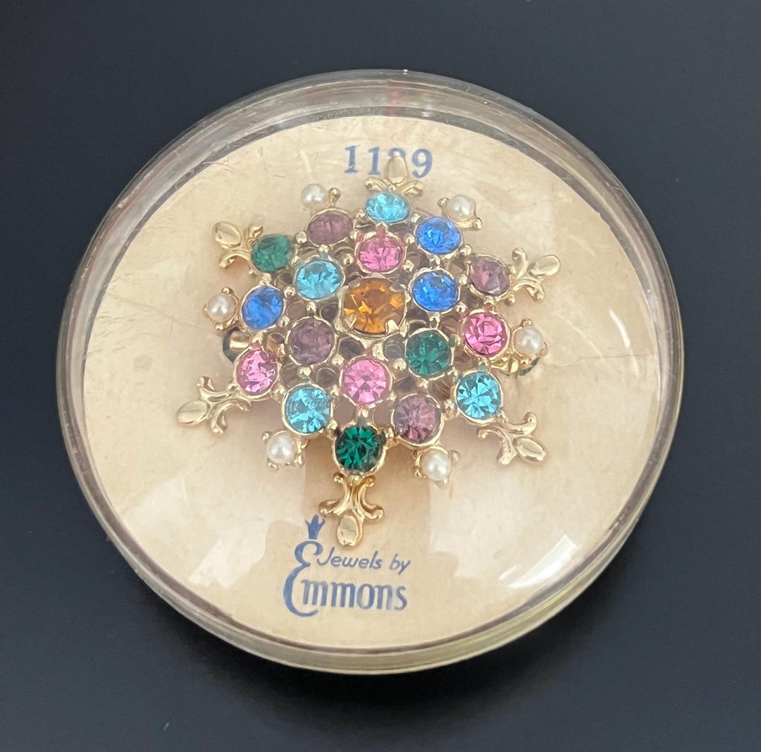Vintage Jewels by Emmons Multi Colored Goldtone Metal Brooch Pendant in ...