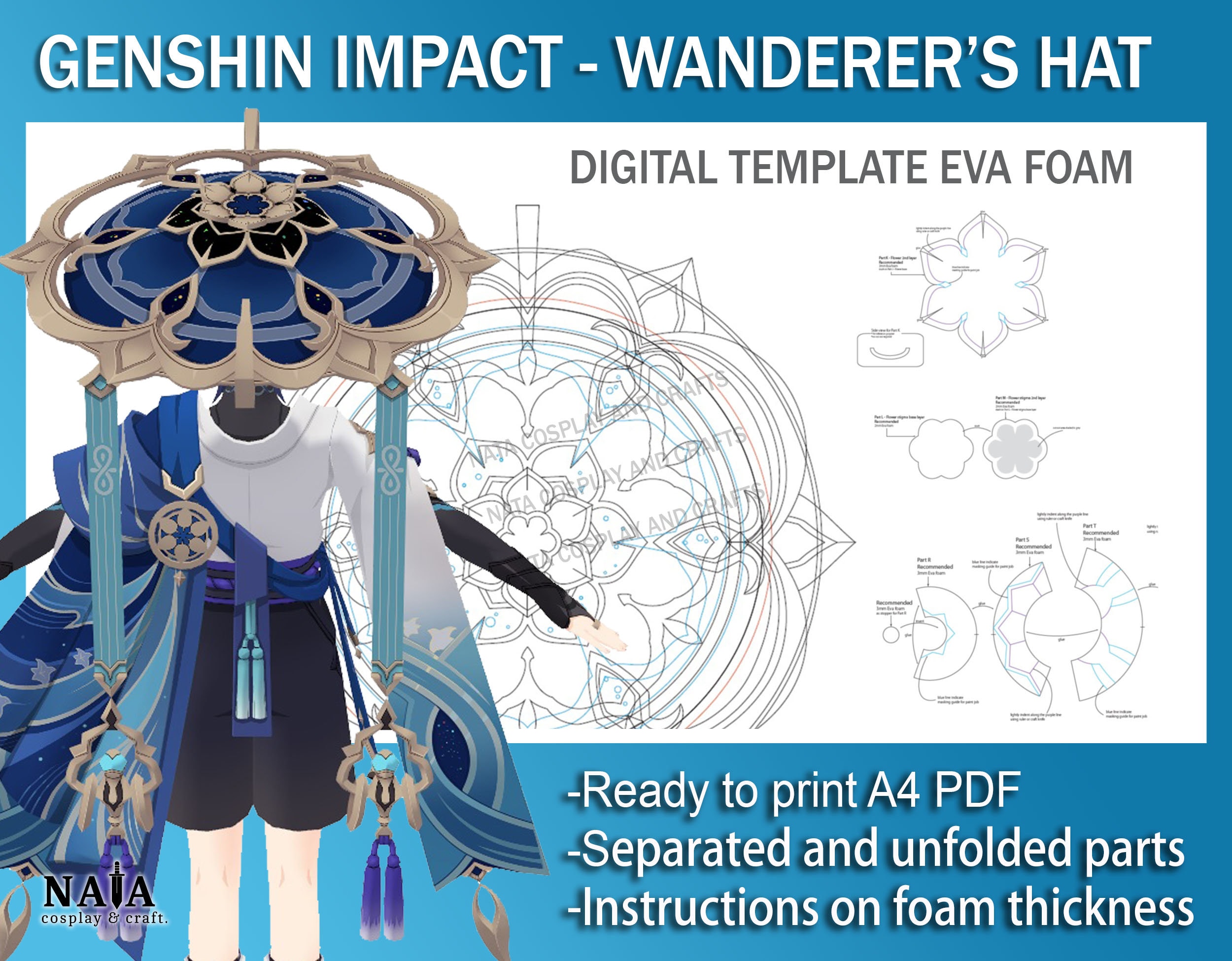 Genshin Impact Cosplay Prop Wanderer's Hat Digital DIY - Etsy Canada