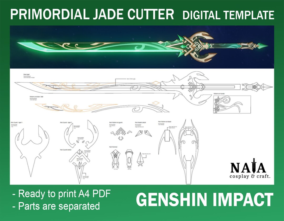 Genshin Impact Cosplay Prop - Primordial Jade Cutter Sword, DIY Digital ...