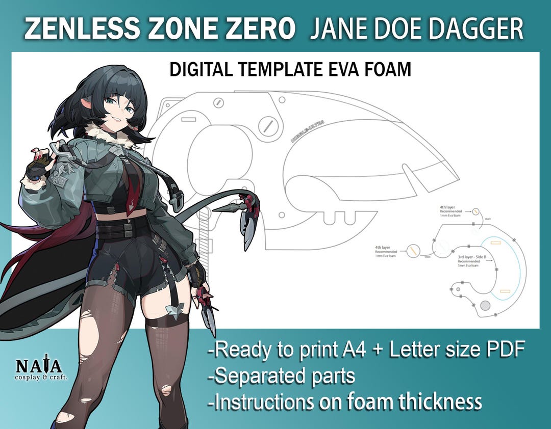 Jane Doe Dagger - Zenless Zone Zero Digital Template Pattern Blueprint ...