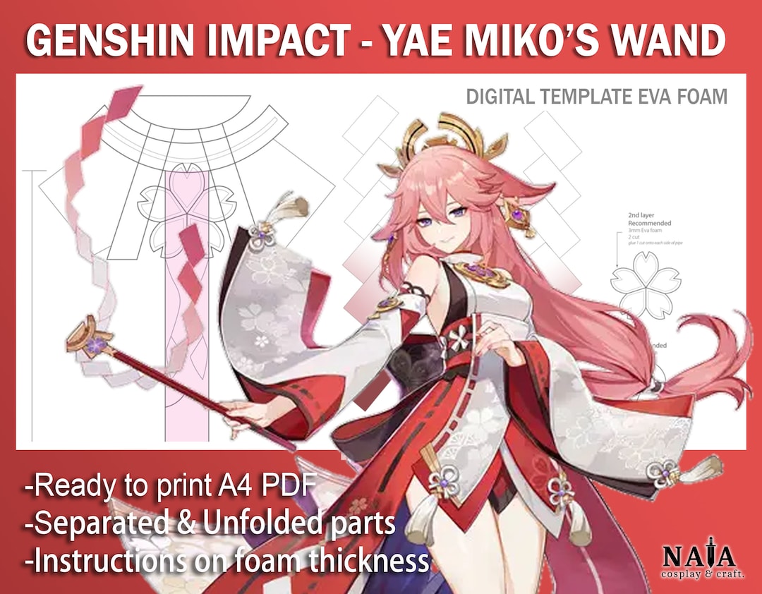 Genshin Impact Cosplay Prop - Yae Miko Gohei Wand Staff Weapon Digital ...