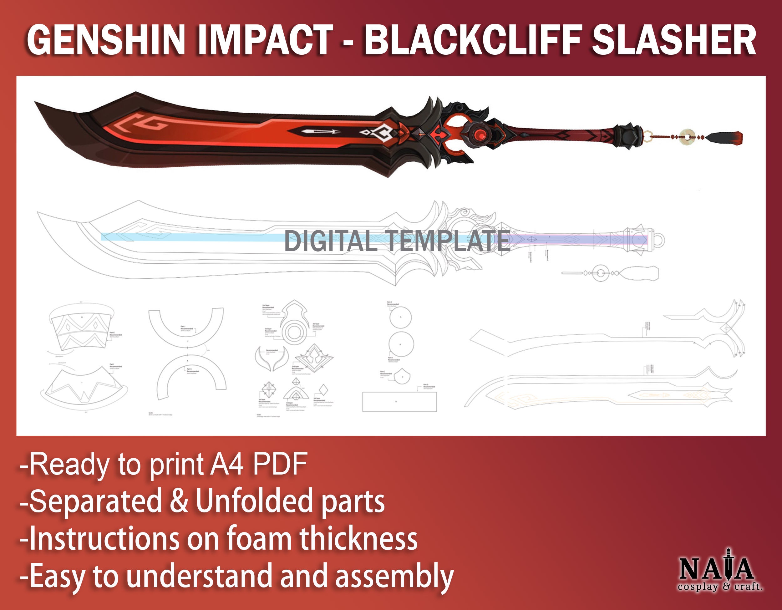Genshin Impact Cosplay Prop - Blackcliff Slasher Digital DIY Template ...