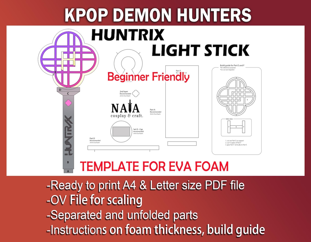 Huntrix Light Stick Demon Hunters Cosplay - Digital PDF Template ...
