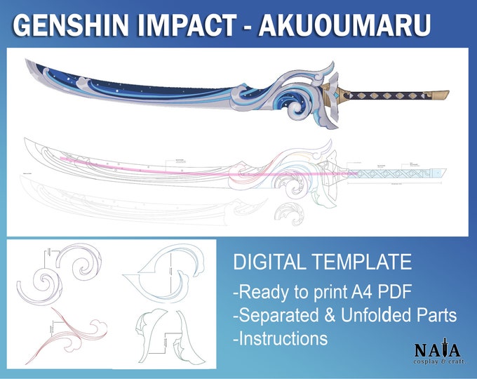 Genshin Impact Cosplay Prop - Akuoumaru Claymore, DIY Digital Template ...