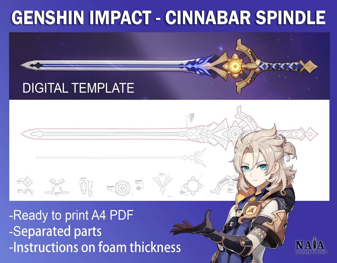 Genshin Impact Cosplay Prop - Cinnabar Spindle Digital DIY Template ...