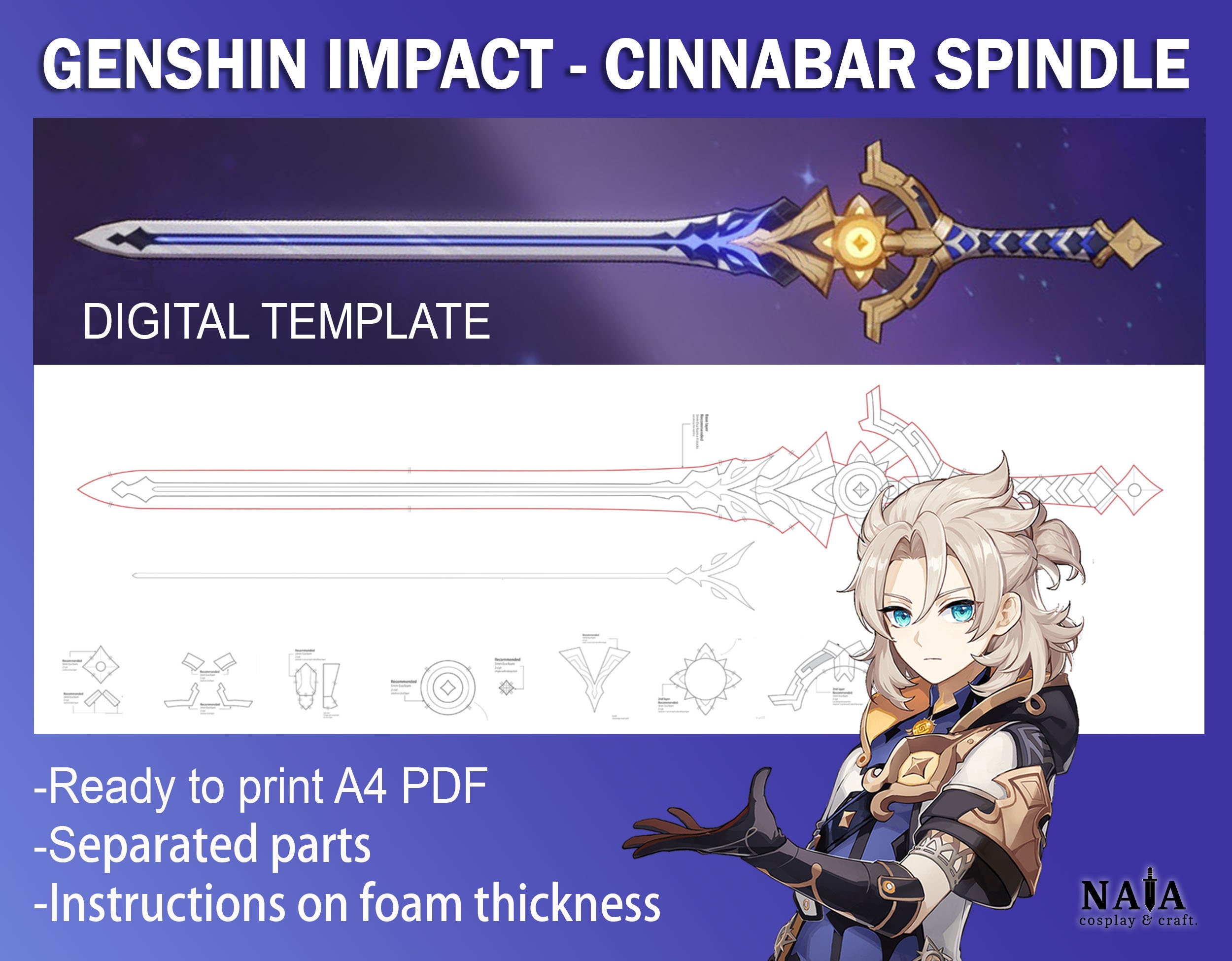 Genshin Impact Cosplay Prop - Cinnabar Spindle Digital DIY Template ...