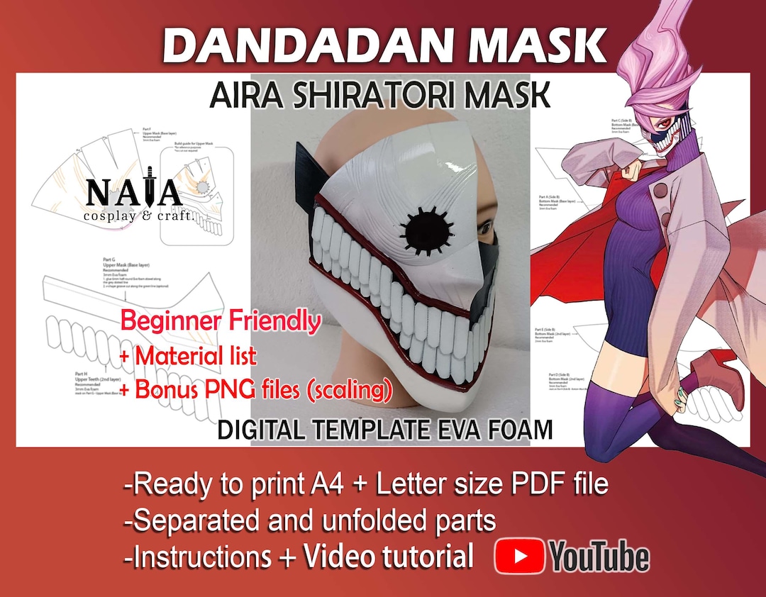 Aira Shiratori Mask Acrobatic Silky Cosplay Template Pattern PDF for ...