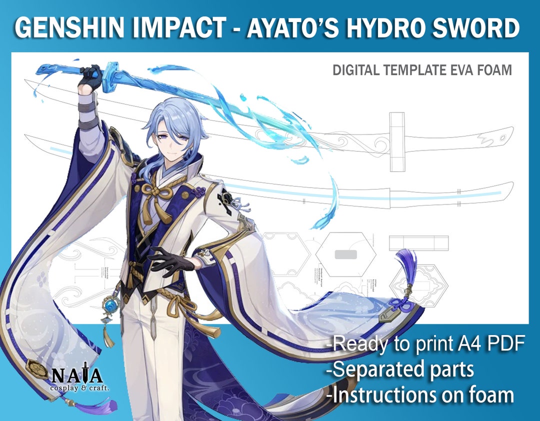 Genshin Impact Cosplay Prop Ayato's Hydro Sword Shunsuiken Digital DIY ...