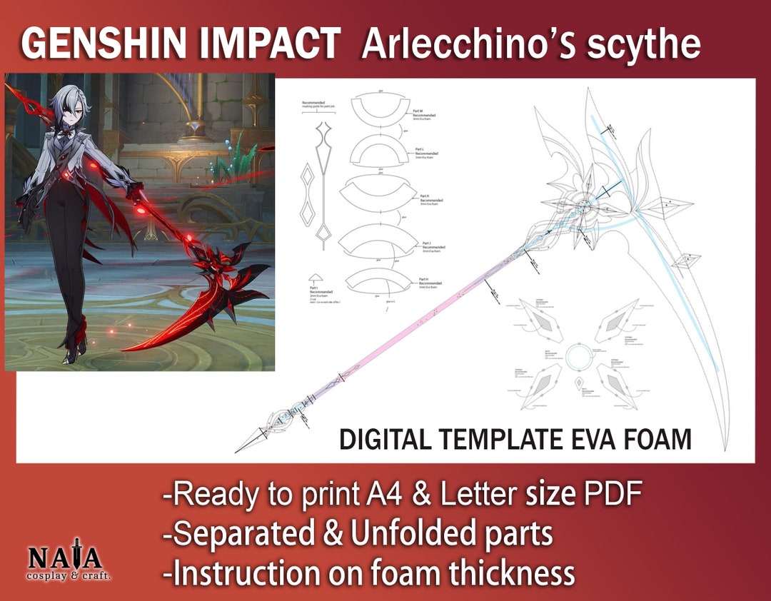 Arlecchino Scythe - Genshin Impact Cosplay Prop Weapon Sickle Digital ...