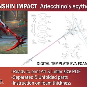 Arlecchino Scythe - Genshin Impact Cosplay Prop Weapon Sickle Digital ...