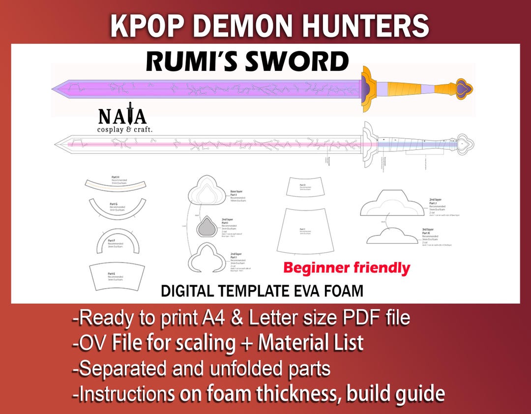 Kpop Rumi Sword Demon Hunters Cosplay Prop - Digital PDF Template ...