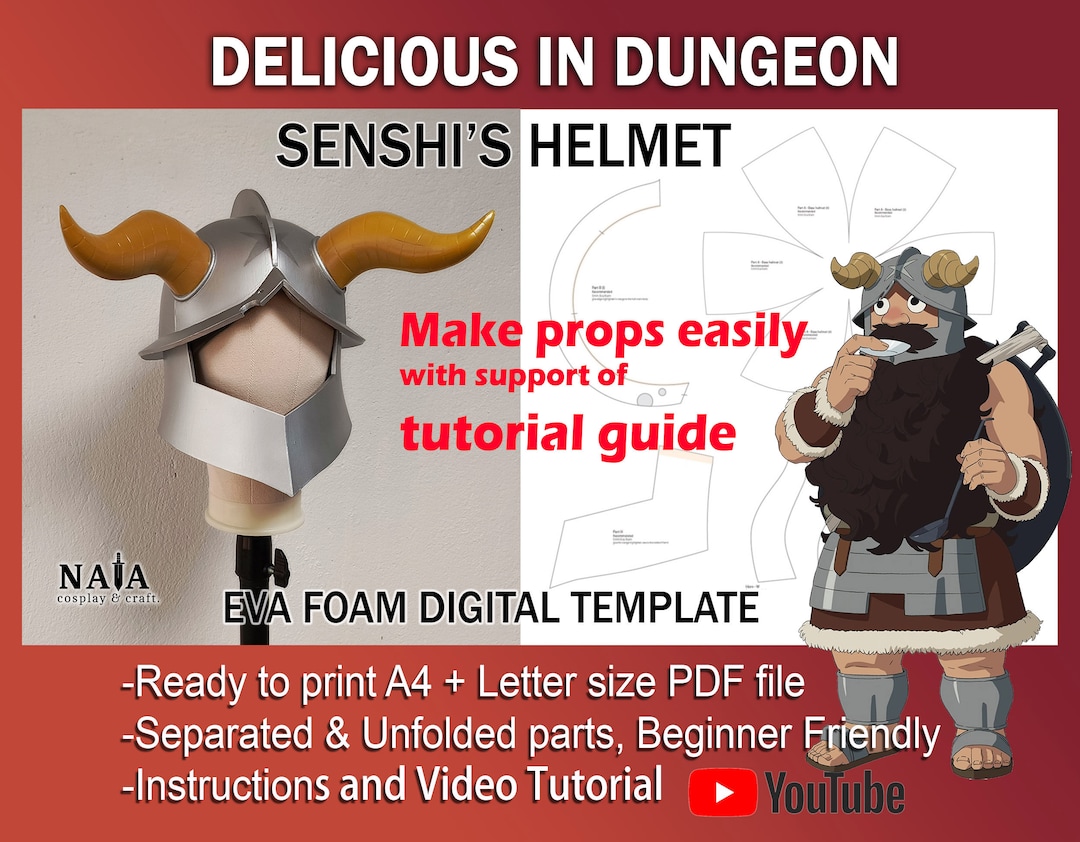 Senshi Helmet Delicious in Dungeon Cosplay Template Pattern PDF for EVA ...