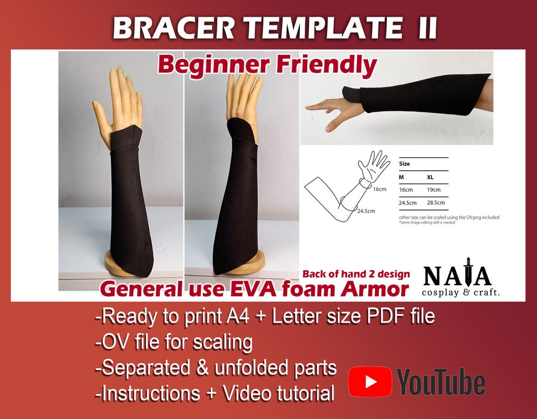 Basic Bracer Wristband Armor II - Cosplay Pattern Template PDF File for EVA Foam General Common ...