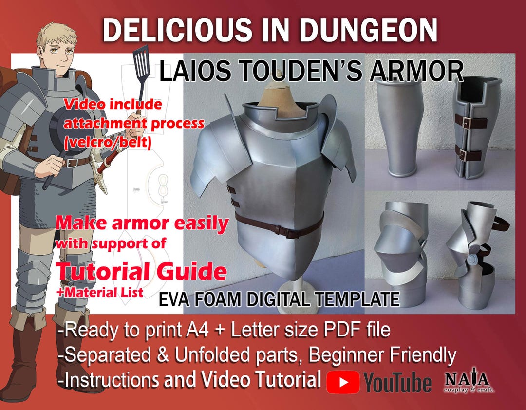 Laios Touden Armor Delicious in Dungeon Cosplay Template Pattern PDF ...