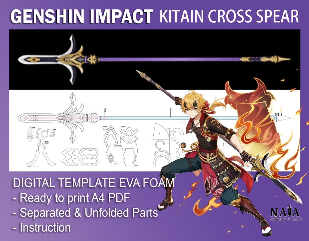 Buy Genshin Impact Cosplay Prop Kitain Cross Spear Digital DIY Template ...