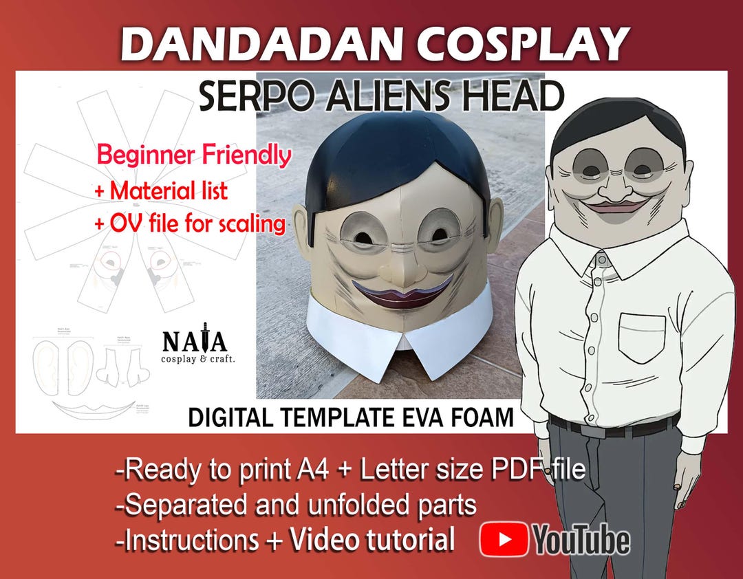Serpo Alien Head Dandadan Cosplay modèle modèle PDF pour accessoire de casque en mousse EVA ...