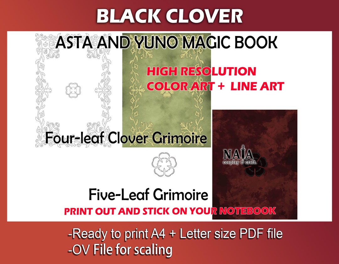 Asta and Yuno Magic Book Cosplay - Template Pattern Color Printing for ...