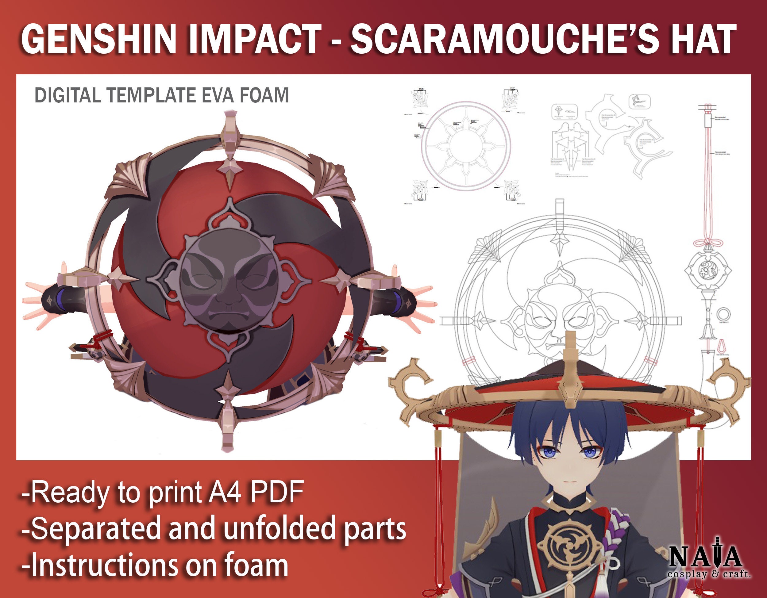 Genshin Impact Cosplay Prop Scaramouche's Hat Digital - Etsy Denmark