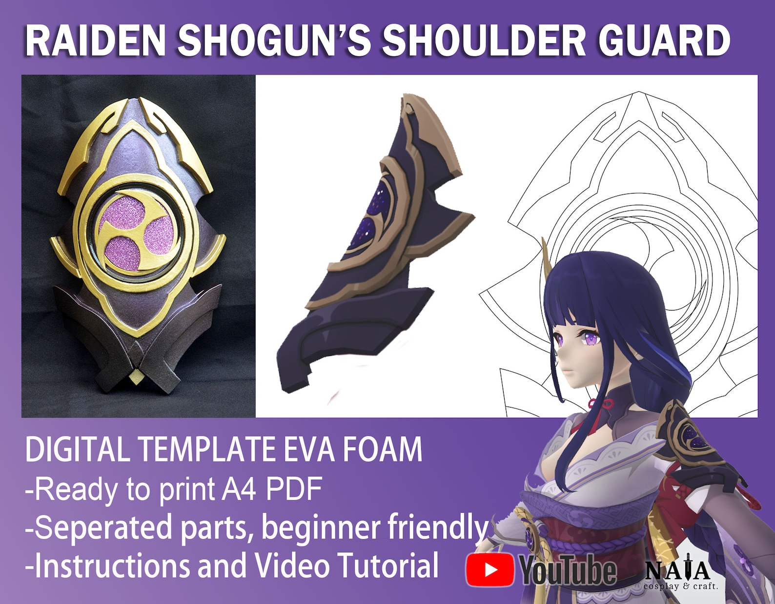 Genshin Impact Cosplay Prop - Raiden Shogun Shoulder Guard Armor DIY ...