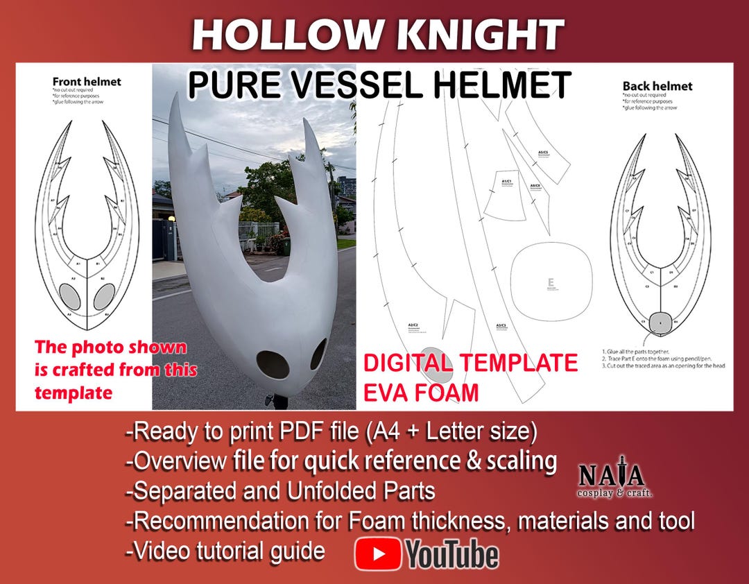 Hollow Knight Pure Vessel Helmet Mask Template Pattern PDF + Video ...