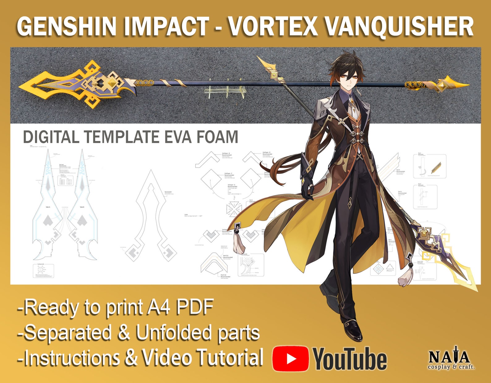 Genshin Impact Cosplay Prop Vortex Vanquisher, DIY Digital Template ...