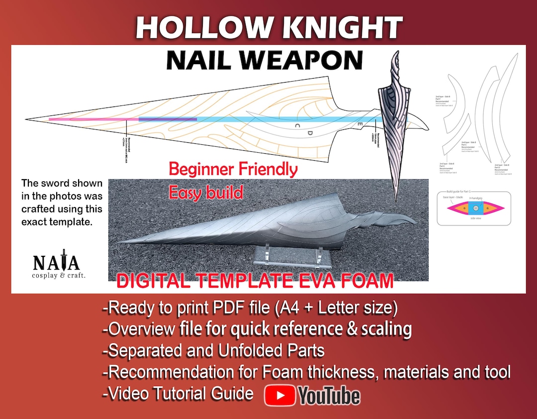 Hollow Knight Nail Weapon Template Pattern PDF - EVA Foam Cosplay Prop ...