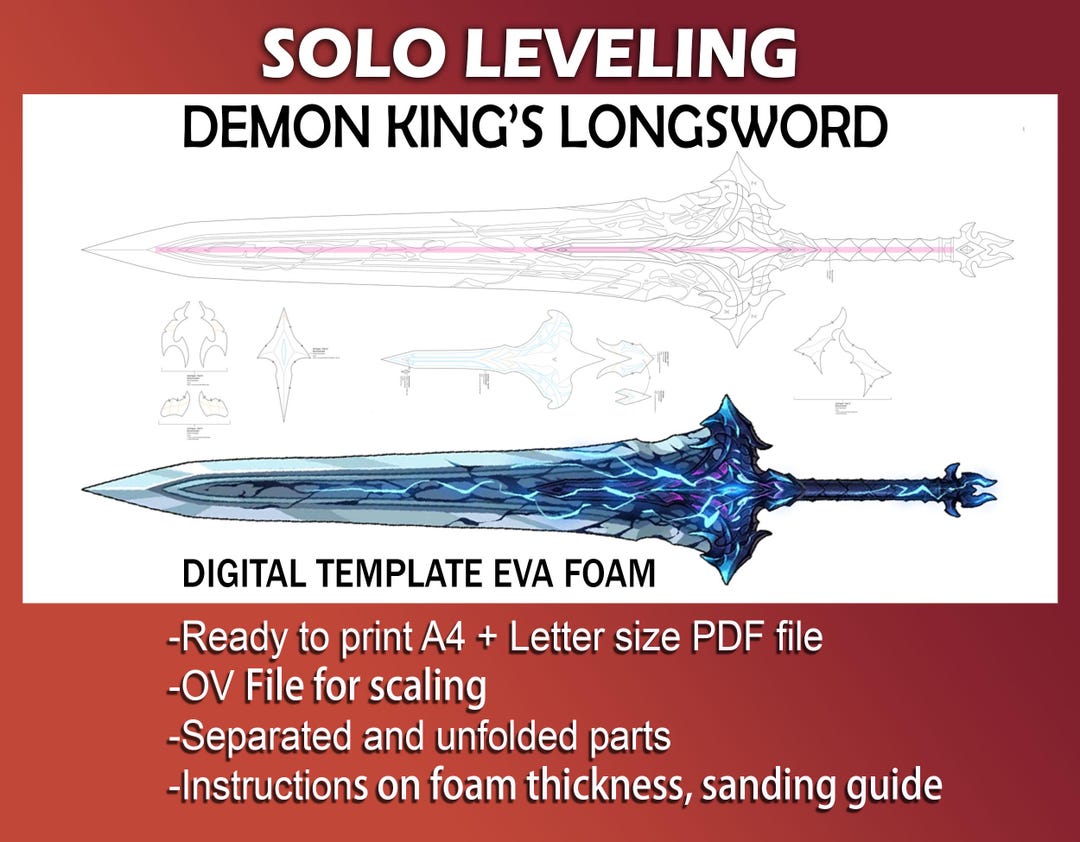 Solo Leveling Demon King Long Sword Cosplay Prop - Digital PDF Template ...