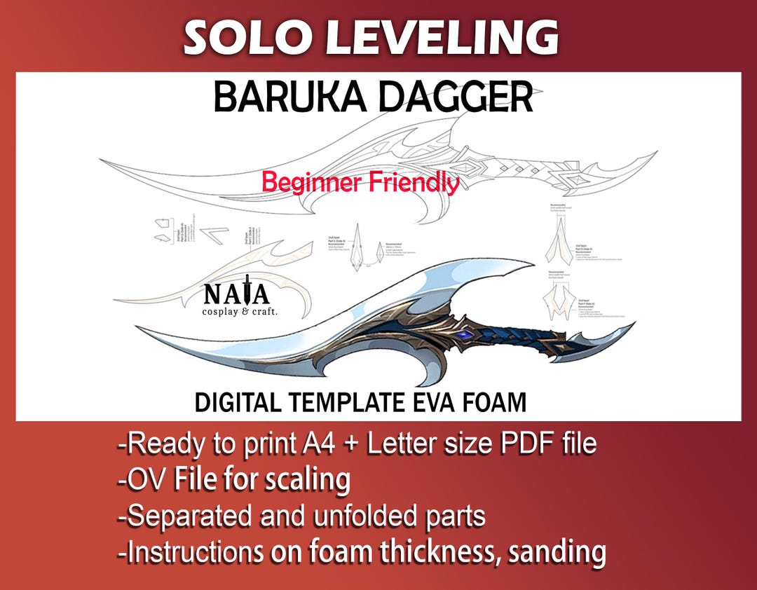 Solo Leveling Arise Baruka Dagger Cosplay Prop - Digital PDF Template ...