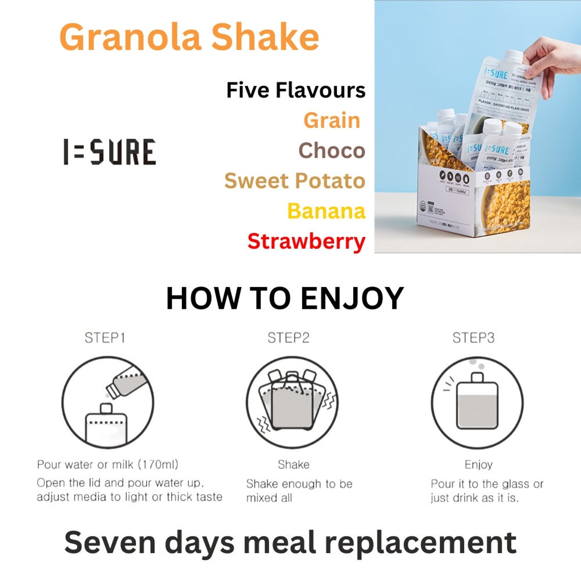 ISURE Granola & WPC Shake Grain 280g 40g X 7 - Etsy