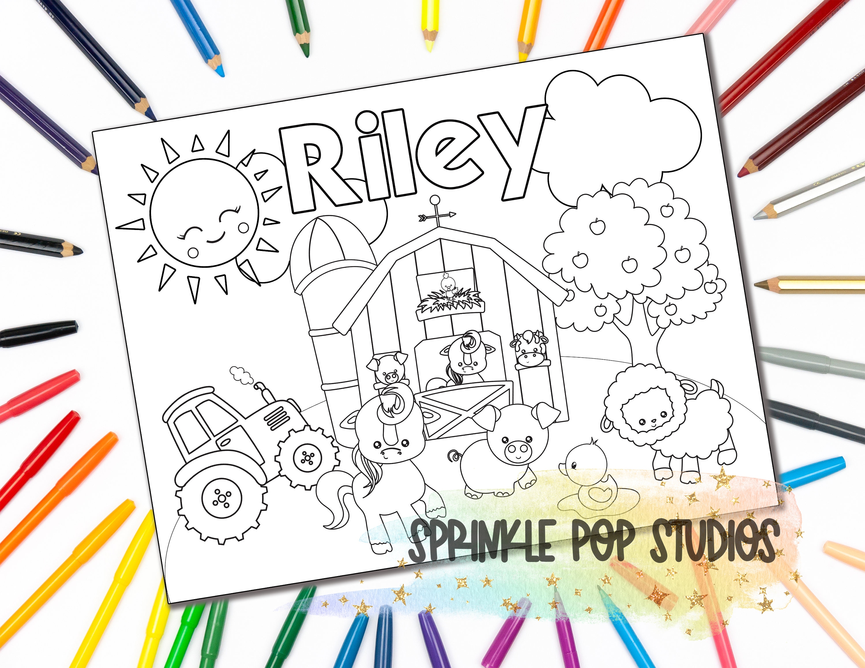 Personalized Coloring Page ~ Farm ~ Custom Coloring Book Page With Name ...