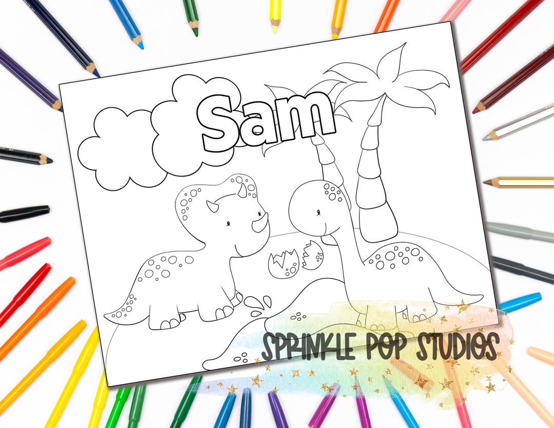 Personalized Coloring Page ~ Dinosaurs ~ Custom Coloring Book Page With ...