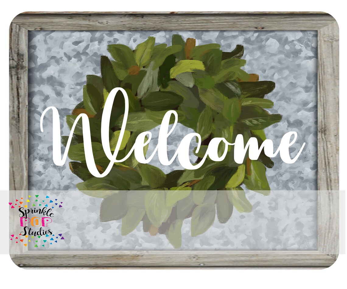 Galvanized Wood Frame Welcome Sign Magnolia Wreath Dry | Etsy