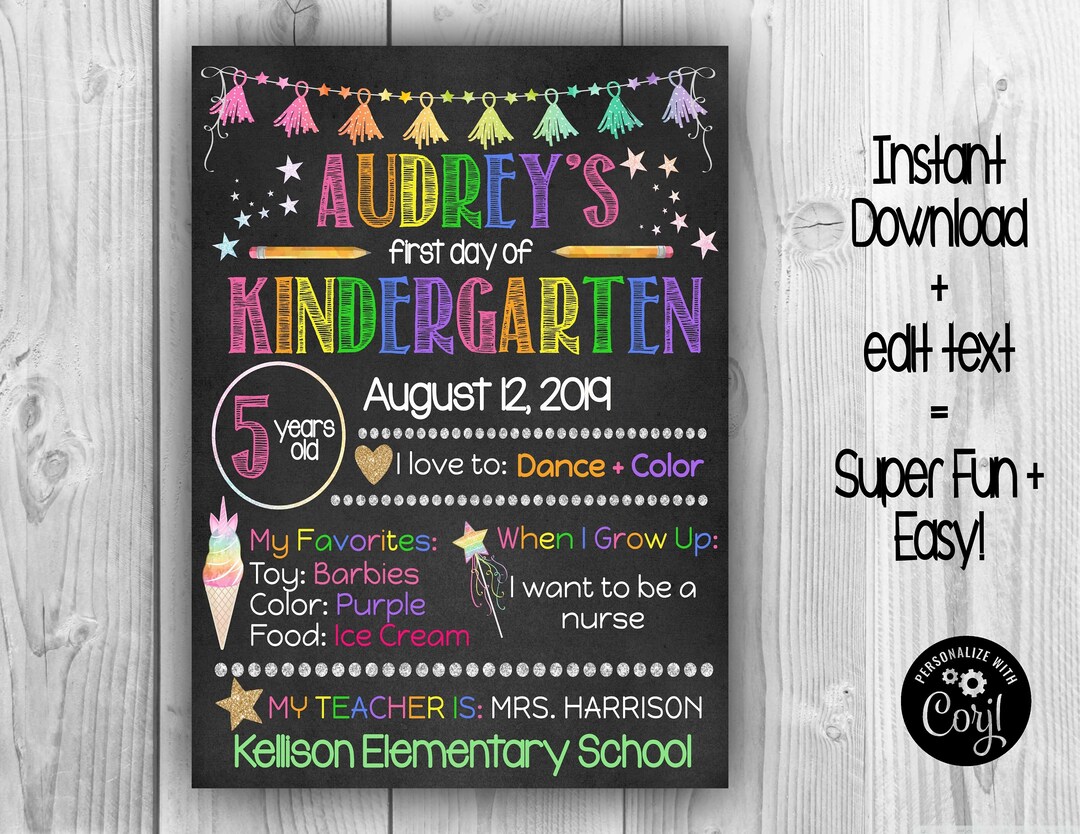EDITABLE First Day of School Chalkboard Sign Poster - No Height/weight ...