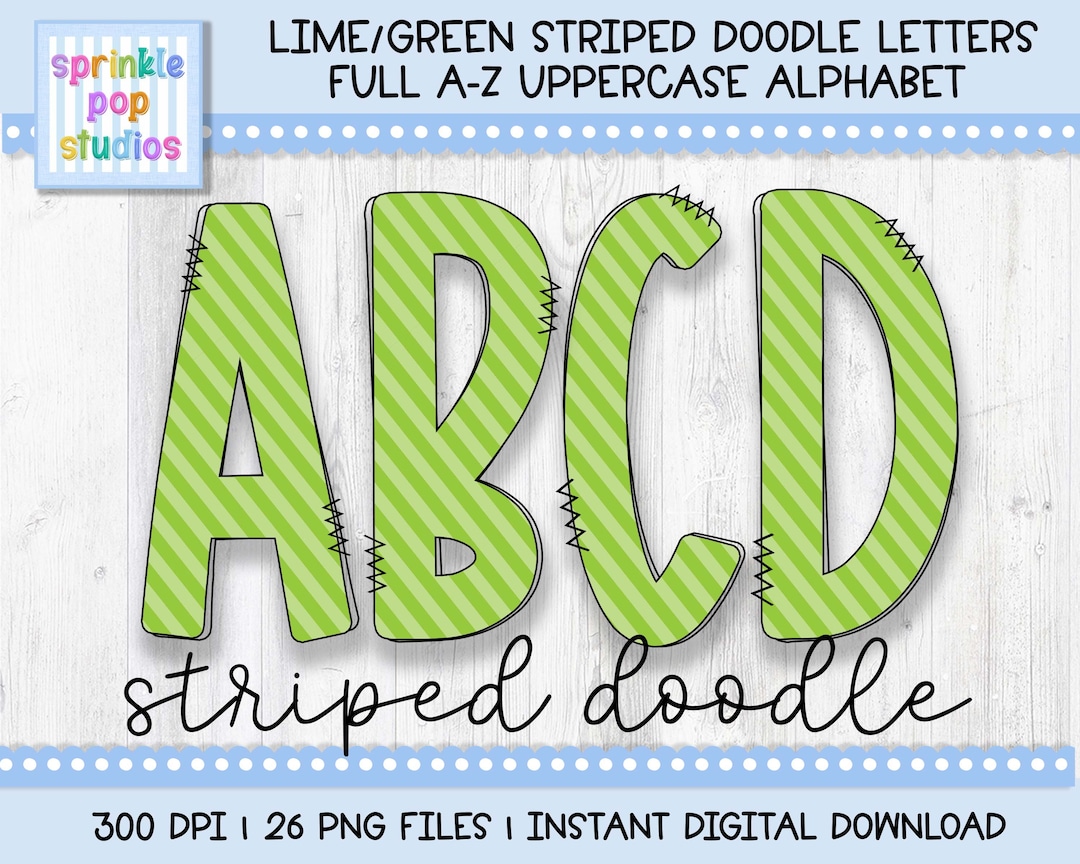 Doodle Alphabet | Green/lime Diagonal Striped Doodle Letters | Alphabet ...
